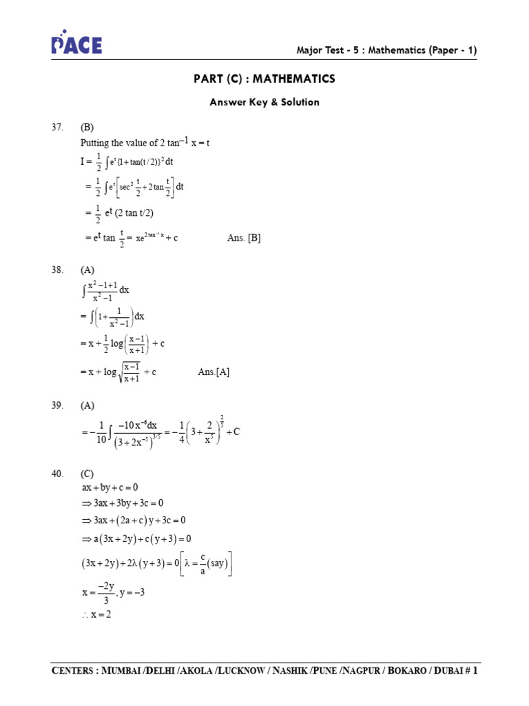 Major Test 5 Mathematics Solutions | PDF