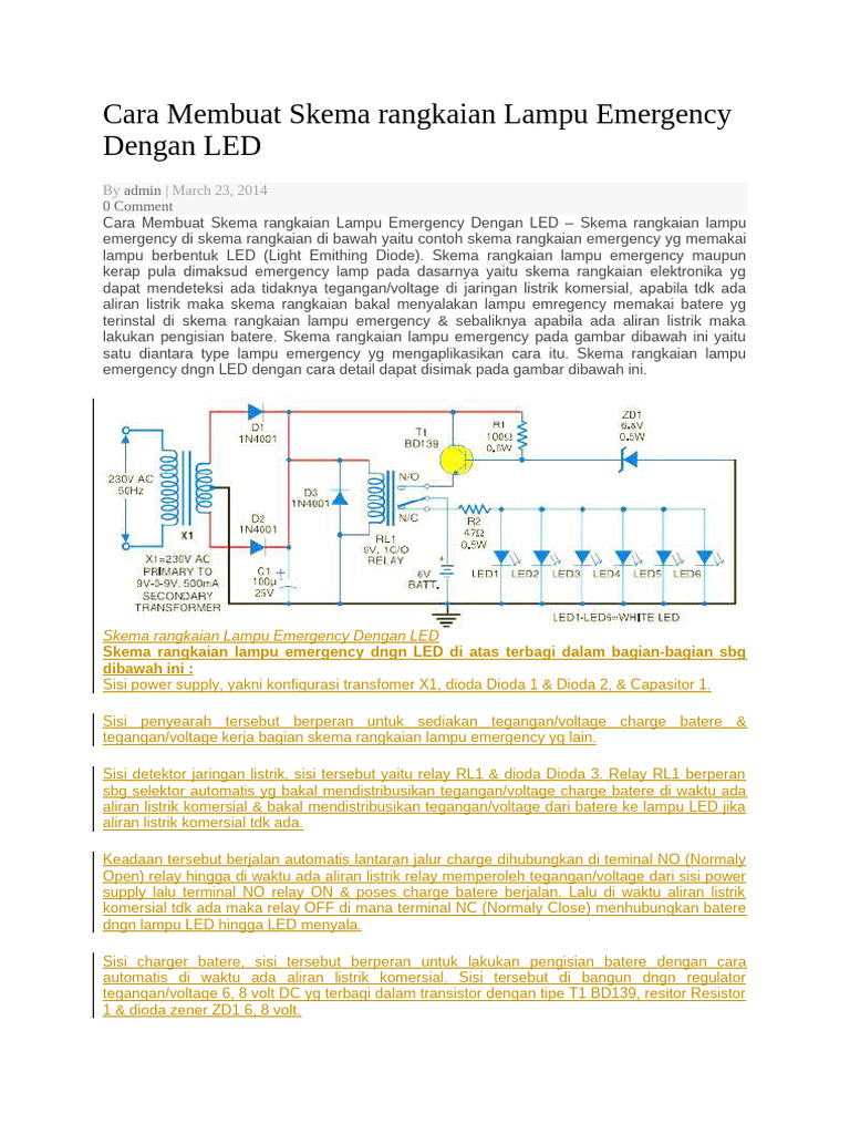 Cara Membuat Skema Rangkaian Lampu Emergency Dengan LED | PDF