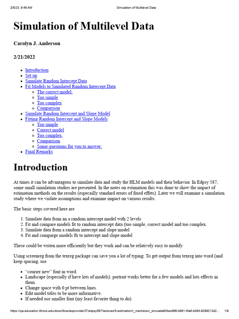 Simulation of Multilevel Data | PDF | Dependent And Independent ...