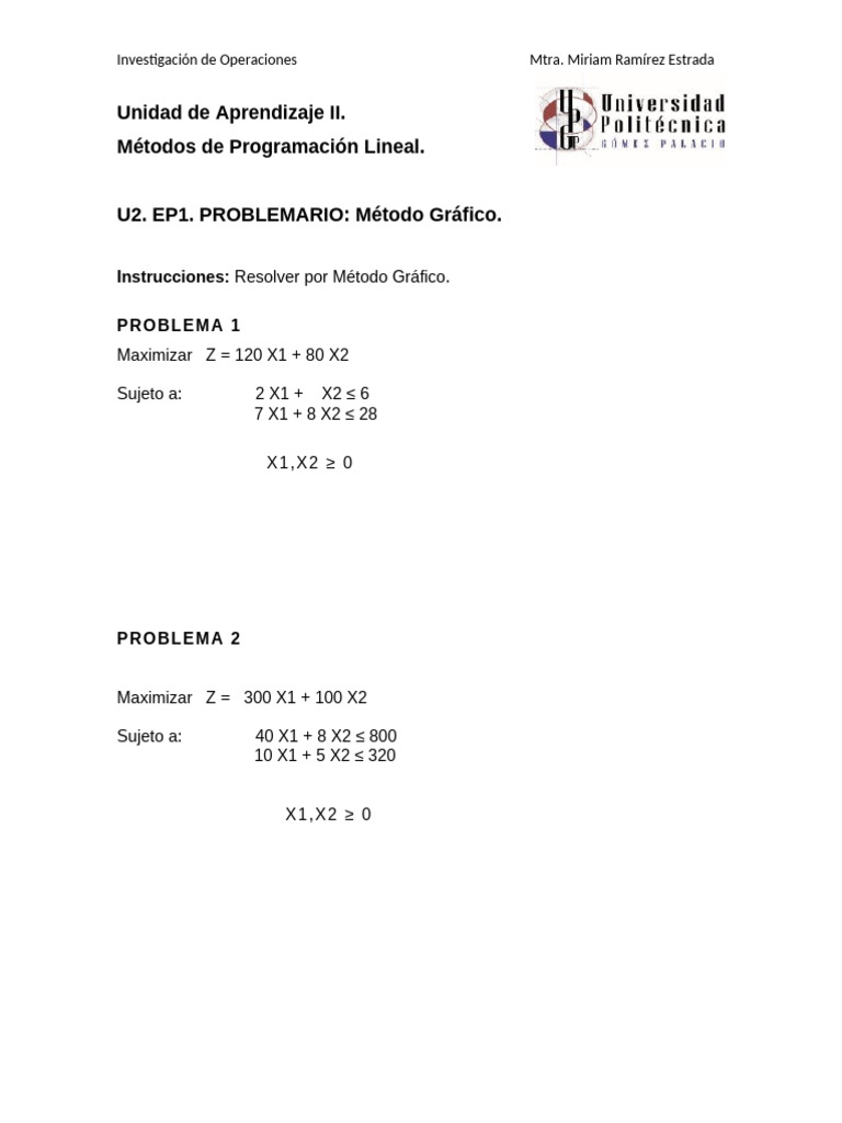 U2 EP1 Problemario Método Gráfico | PDF