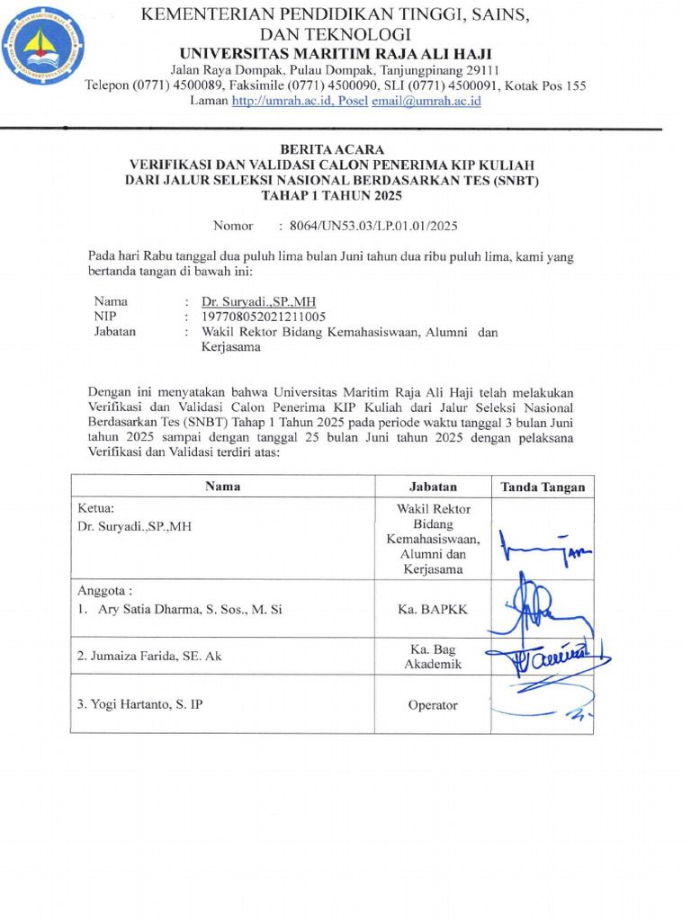 BA - Verval Eligible KIP-K SNBT 2025 | PDF