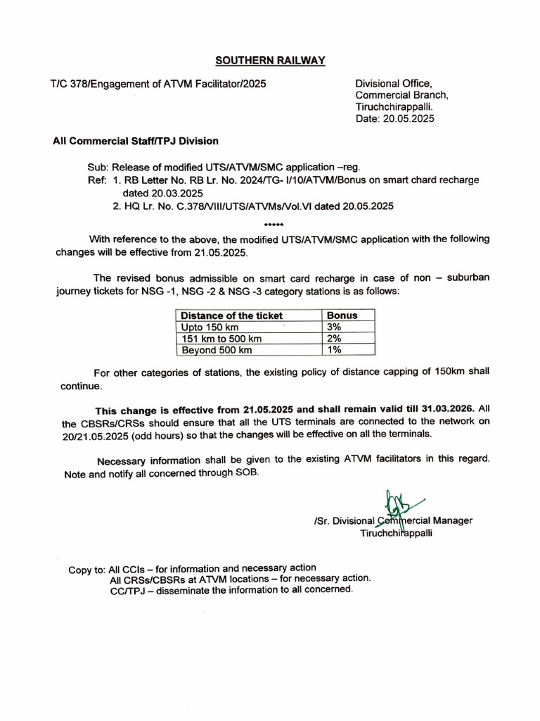 Southern Railway UTS/ATVM Update 2025 | PDF