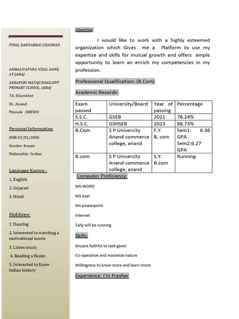 Resume Letter | PDF