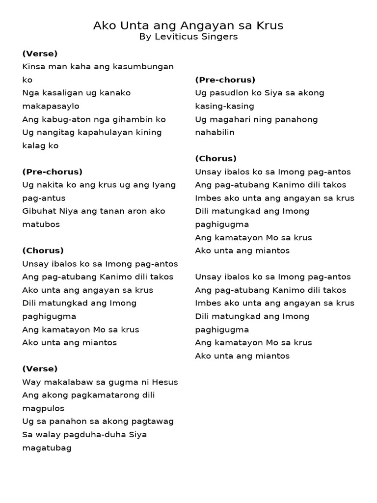 Ako Unta Ang Angayan Sa Krus Lyrics | PDF