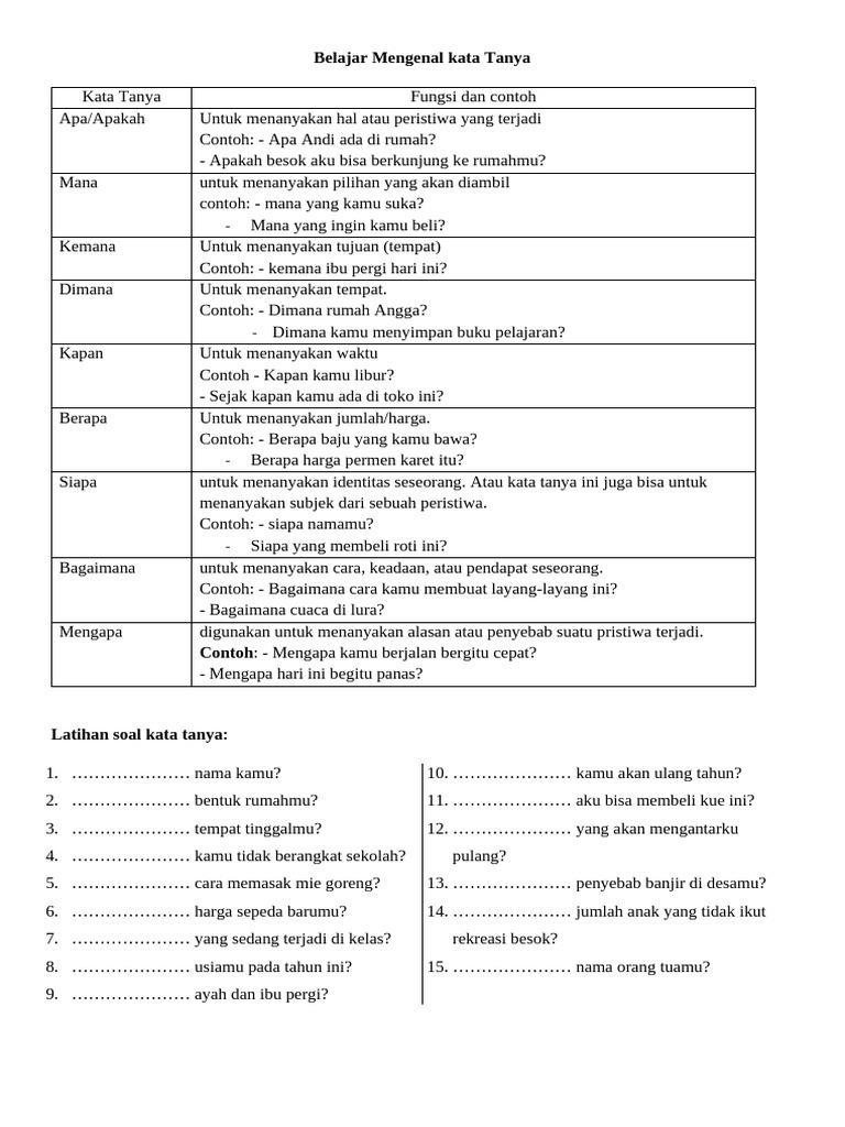 Belajar Mengenal Kata Tanya | PDF