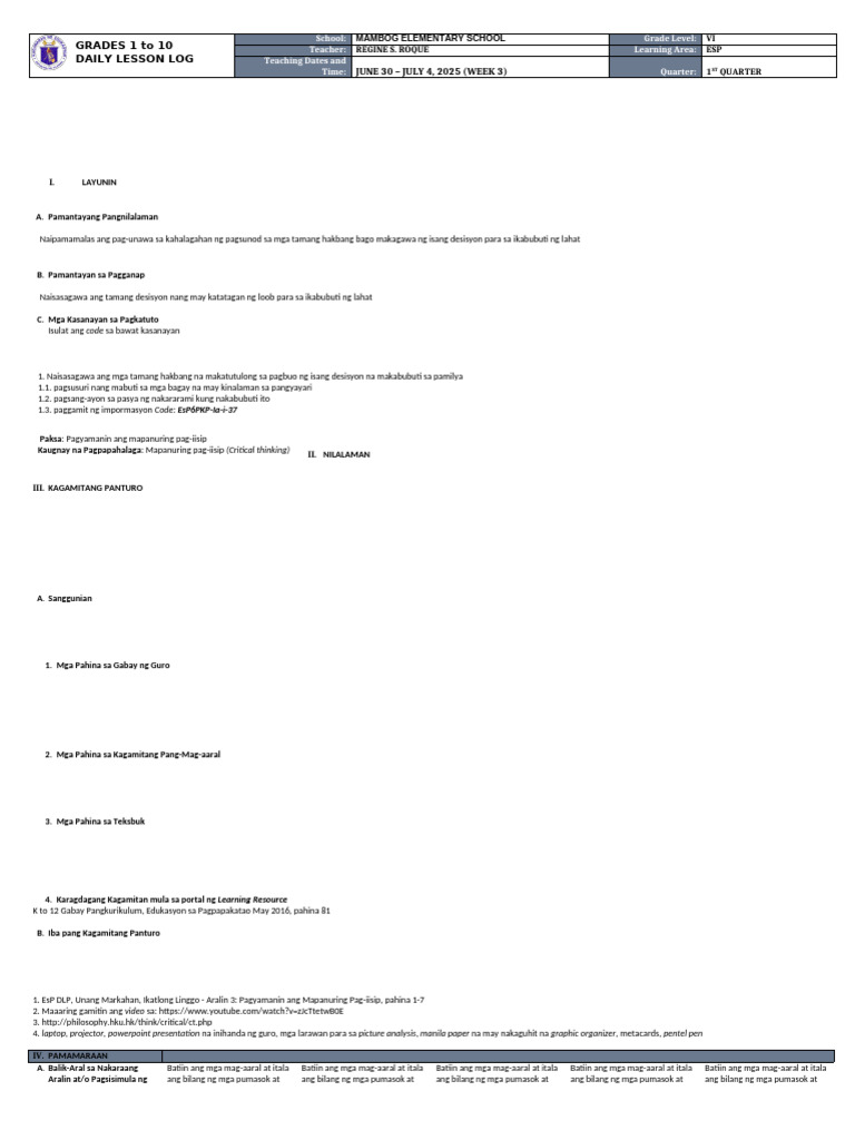 DLL - Esp 6 - Q1 - W3 | PDF