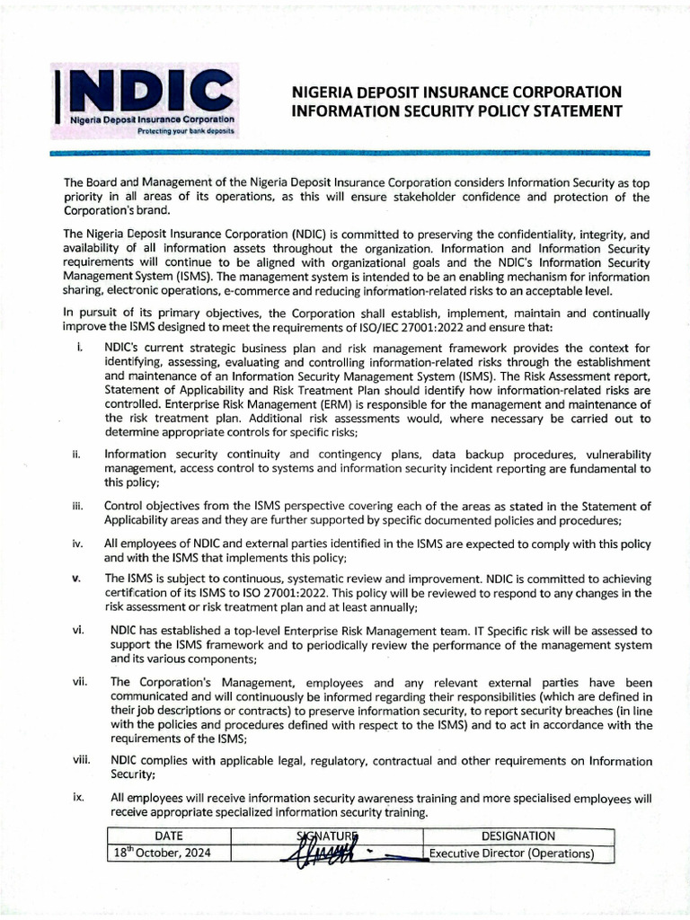 ISMS Policy Statement | PDF