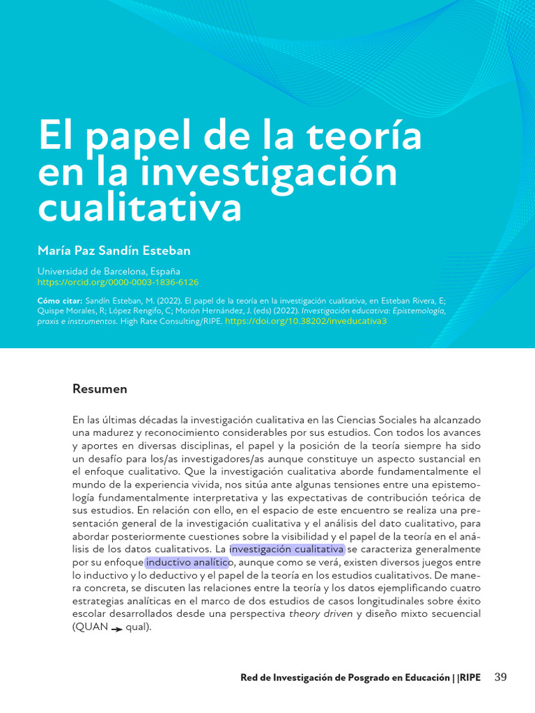 Sandin (2022) El Papel de La Teoría en Investigación Cualitativa | PDF | Aprendizaje | Teoría
