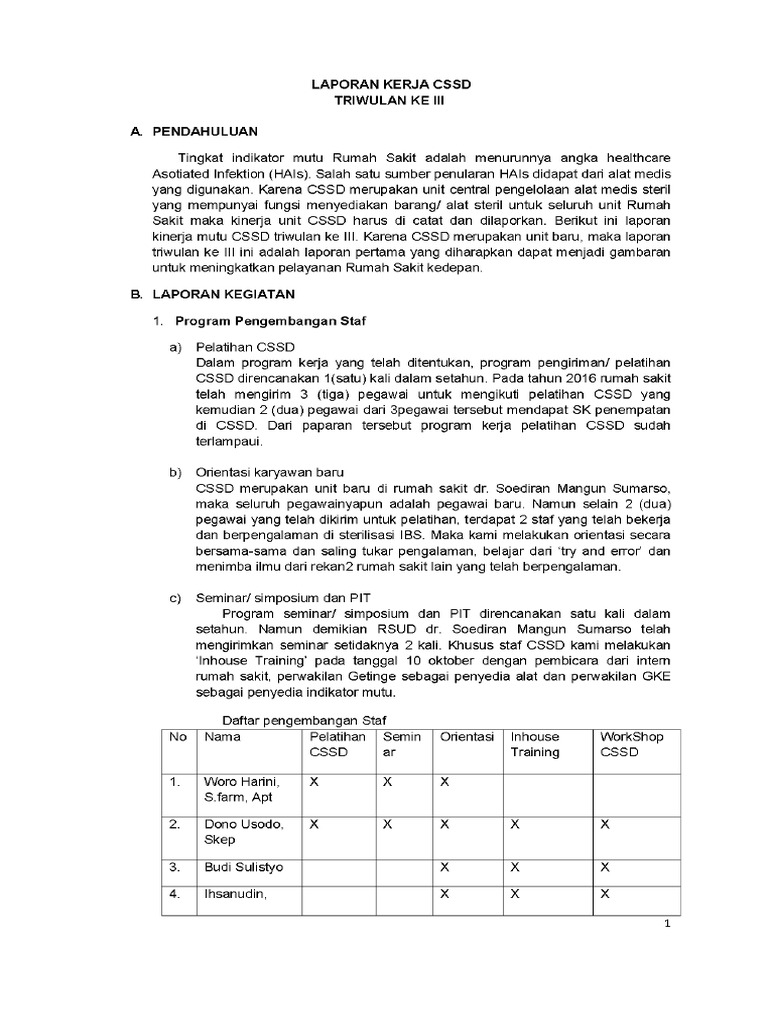 CONTOH Laporan CSSD | PDF