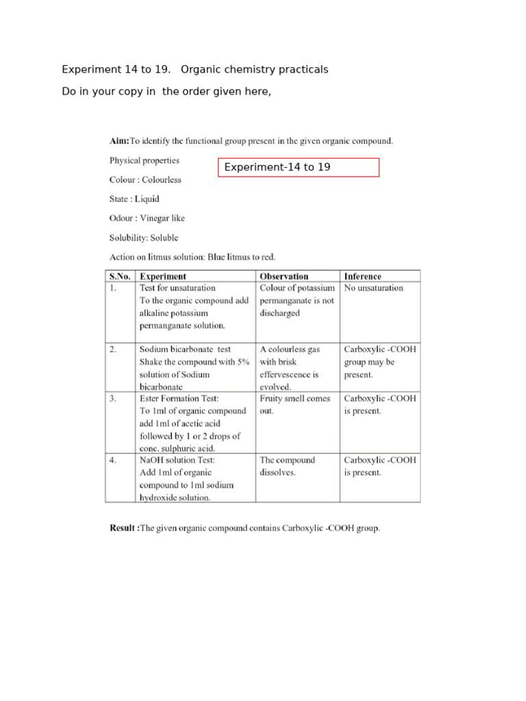 Practical 14 To 19 Functional Group Test | PDF