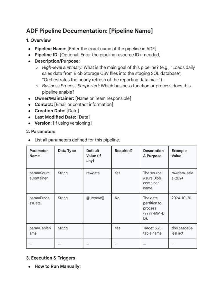 ADF Pipeline Documentation Template | PDF | Parameter (Computer Programming) | Databases