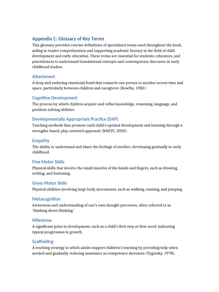 Key Terms in Early Childhood Education | PDF