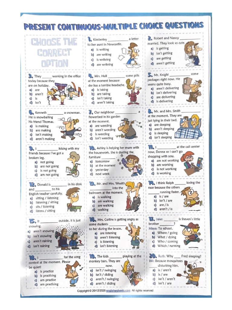 Present Continuous-Multiple Choice Questions | PDF