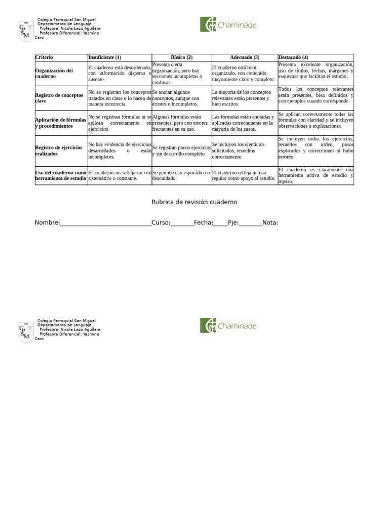 Rubrica Lenguaje | PDF