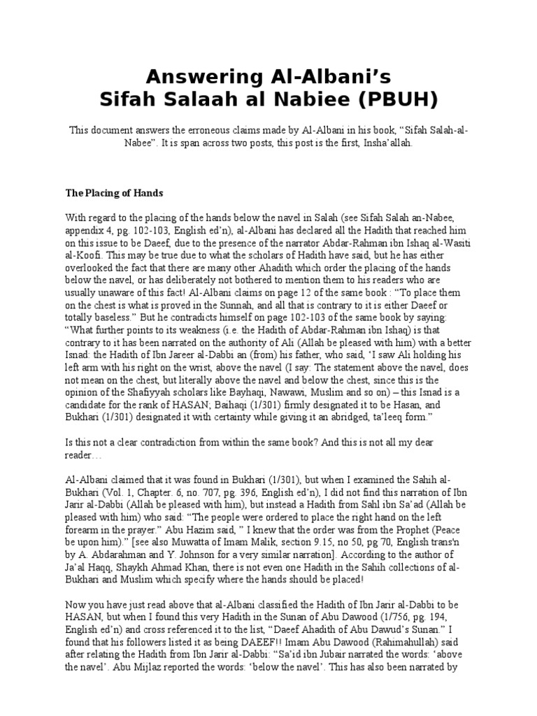 Answering Al-Albani's Sifah Salaah Al Nabiee (PBUH) | PDF | Hadith ...