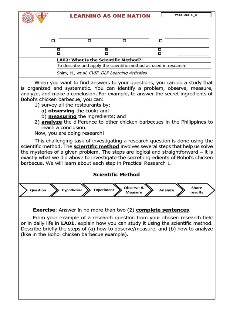 Prac Res 1 LAS 02 What Is The Scientific Method | PDF | Scientific Method | Learning