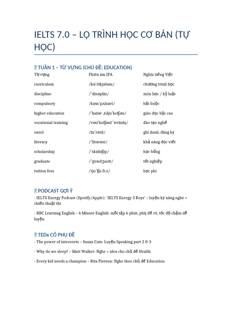 IELTS 7.0 LoTrinh Hoc TuHoc | PDF