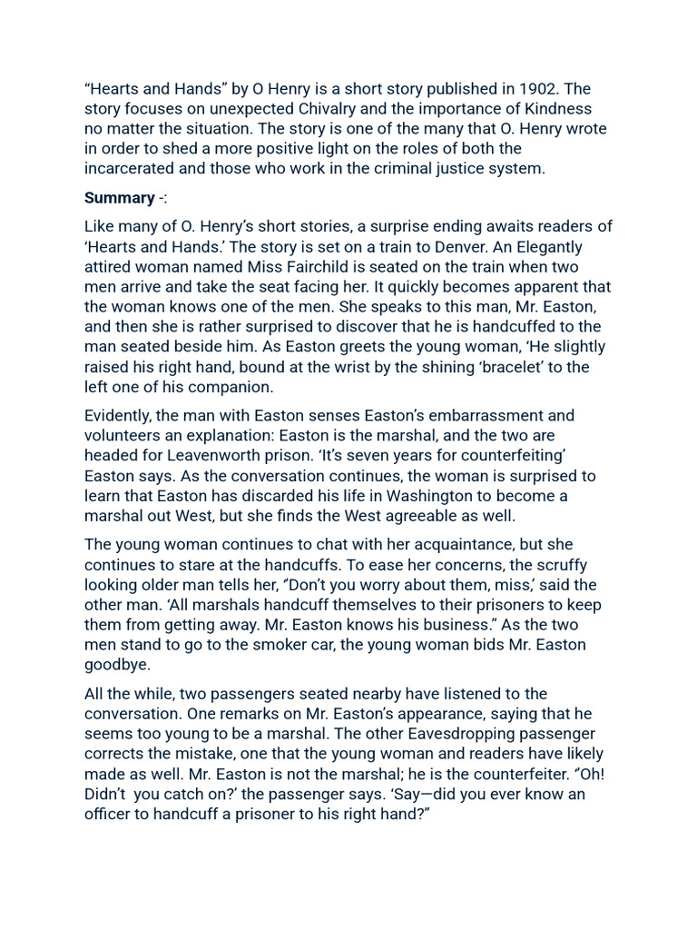 Hearts and Hands - O. Henry (Notes) | PDF | Handcuffs