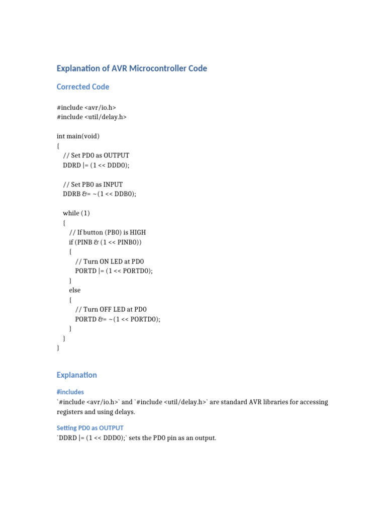 AVR Microcontroller Code Explained | PDF