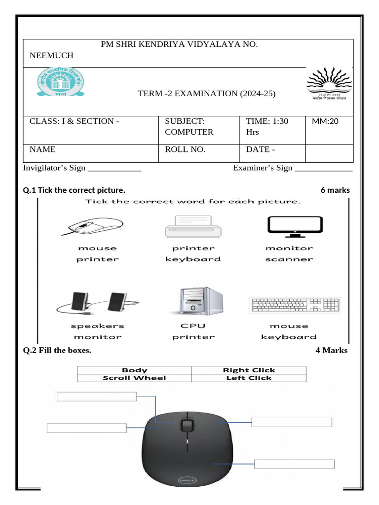 Class I Computer Exam Paper 2024-25 | PDF