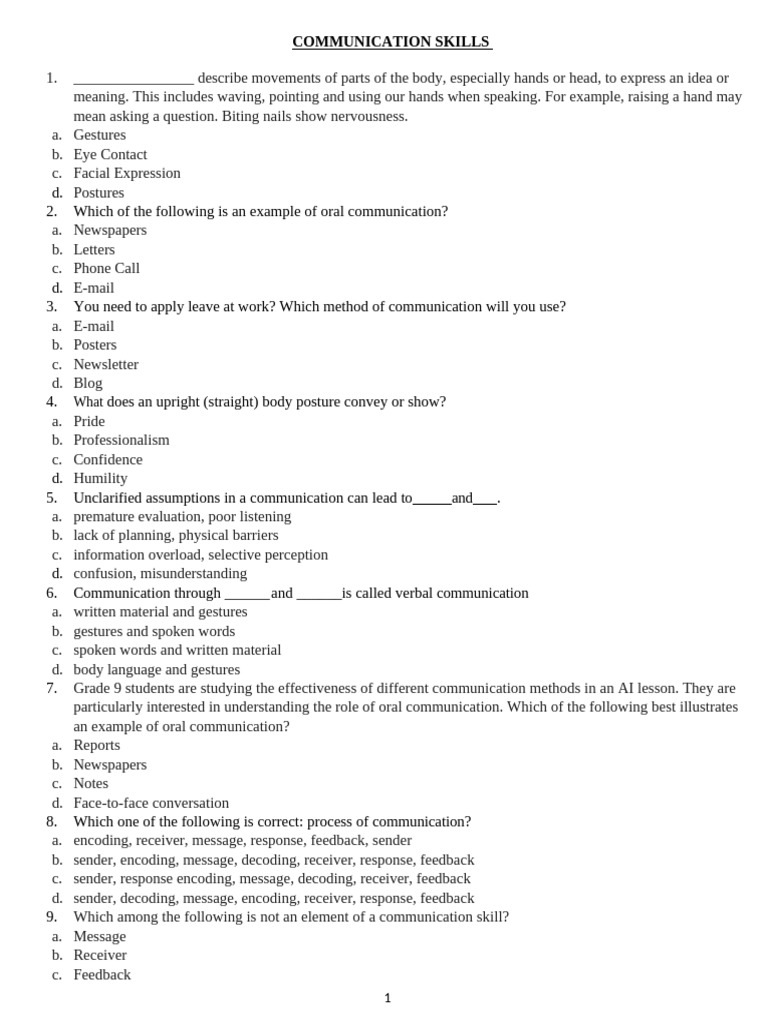 Class 9 Communication Skills Q&A | PDF | Communication | Human ...