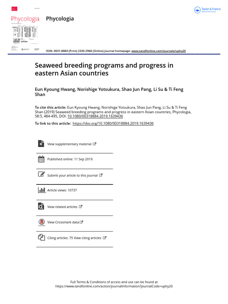 Seaweed Breeding Programs and Progress in Eastern Asian Countries | PDF ...