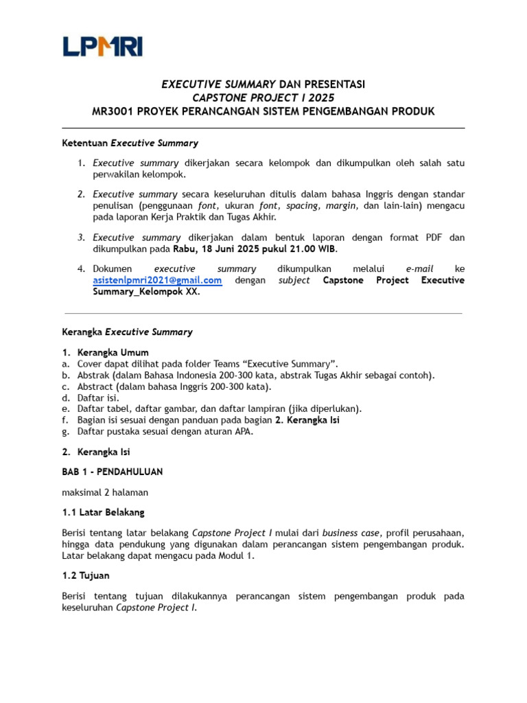 Panduan Executive Summary Capstone 2025 | PDF