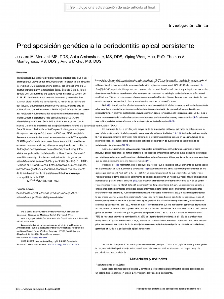 Polimorfismo IL-1b y periodontitis apical | PDF | Citocina | Sistema inmune