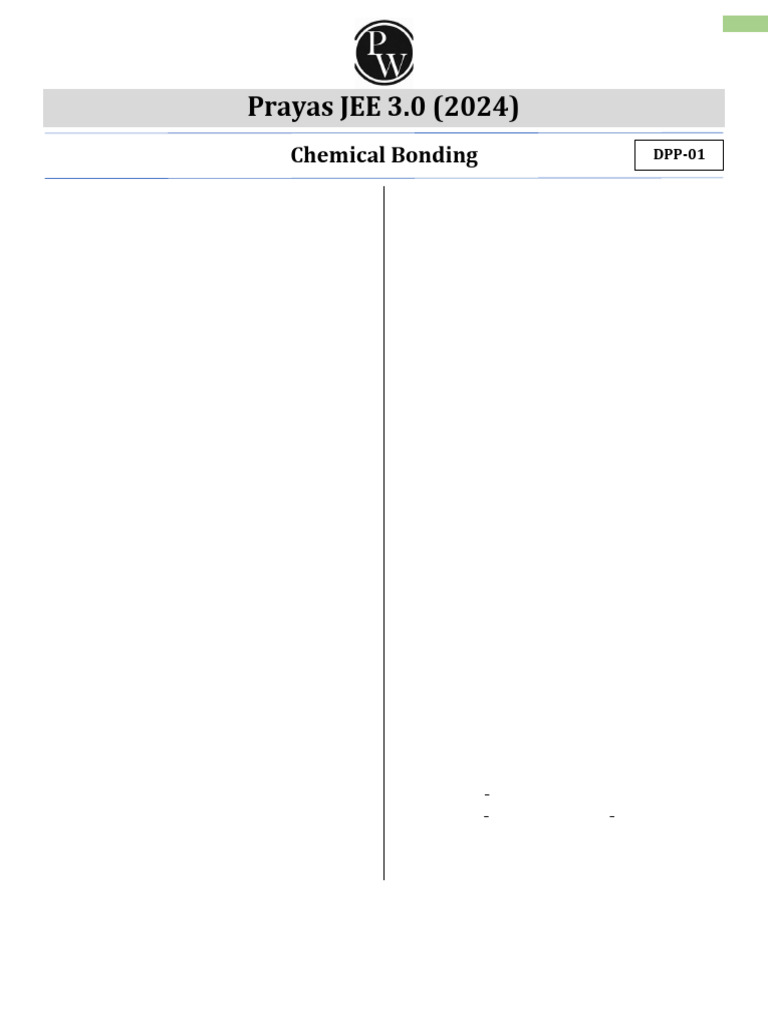 Chemical Bonding - DPP 01 (Of Lec 02) - Prayas JEE 3.0 2024 | PDF | Chemical Bond | Ionic Bonding