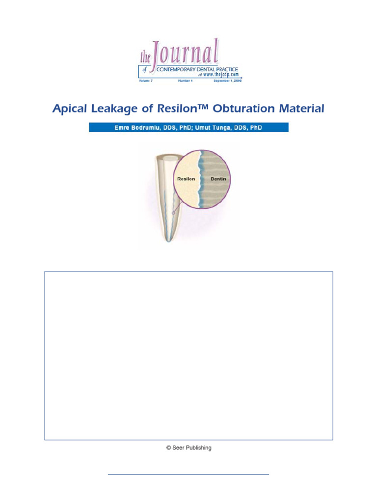 Apical Leakage of Resilon | PDF | Dentistry Branches | Medical Specialties