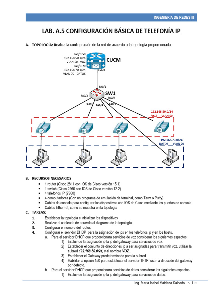 Lab. A.5 Configuracion Basica de Telefonia Ip | PDF | Dirección IP | Protocolos de internet