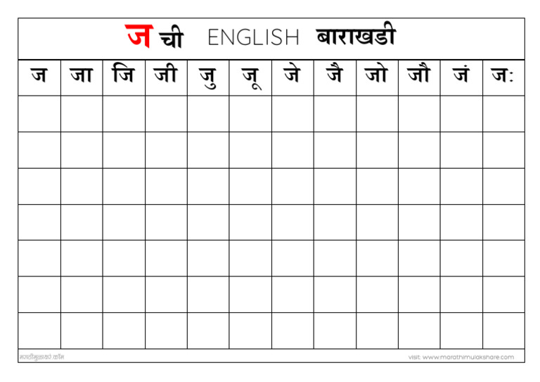 ज Chi Marathi English Barakhadi Chart | PDF