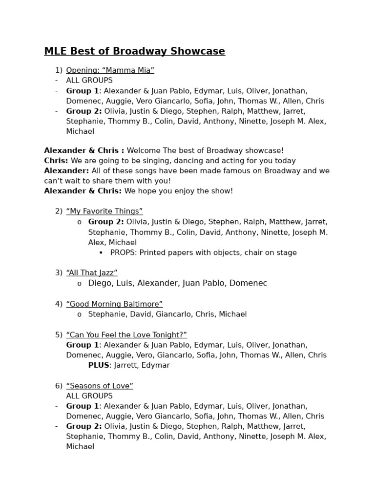MLE Broadway Showcase Highlights | PDF
