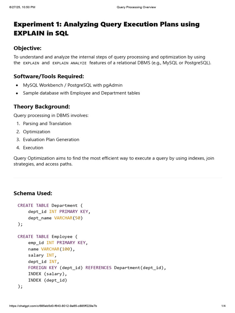 Experiment 1 - Query Processing | PDF | Databases | Database Index