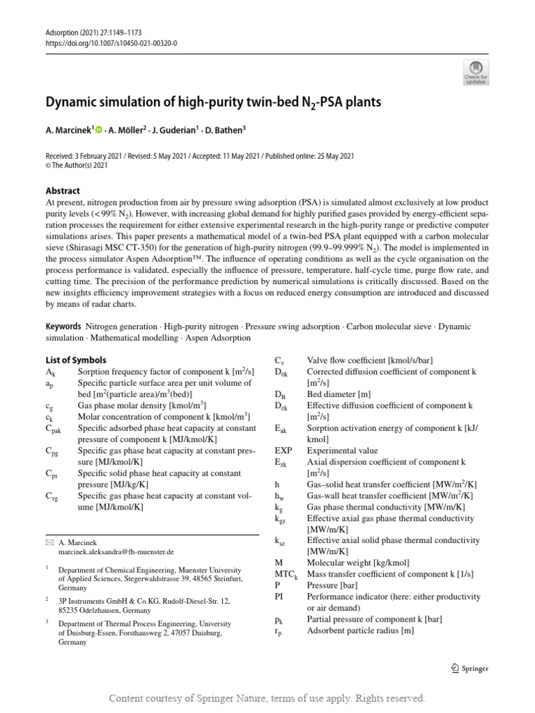 Dynamic Simulation of High-Purity Twin-Bed N2-PSA | PDF | Adsorption ...