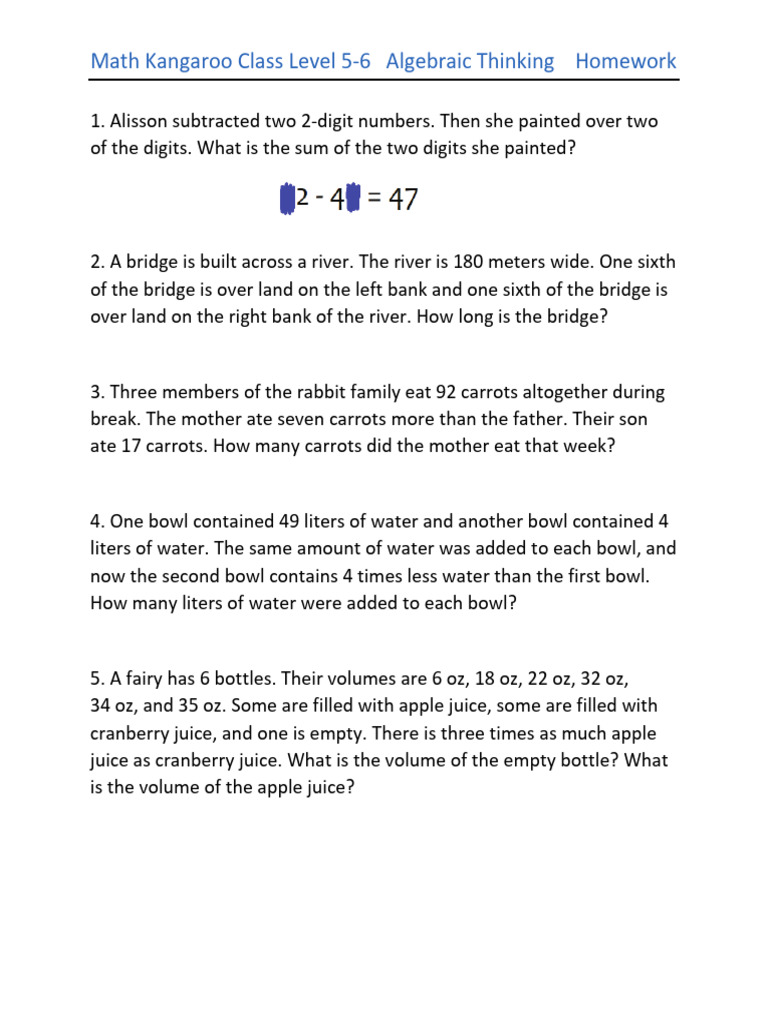 Homework Level 5-6 Lesson 3 - Algebraic Thinking | PDF