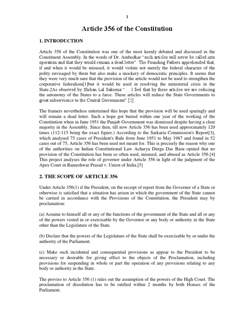 Article 356 of the Constitution | Constitutional Law | Public Law ...
