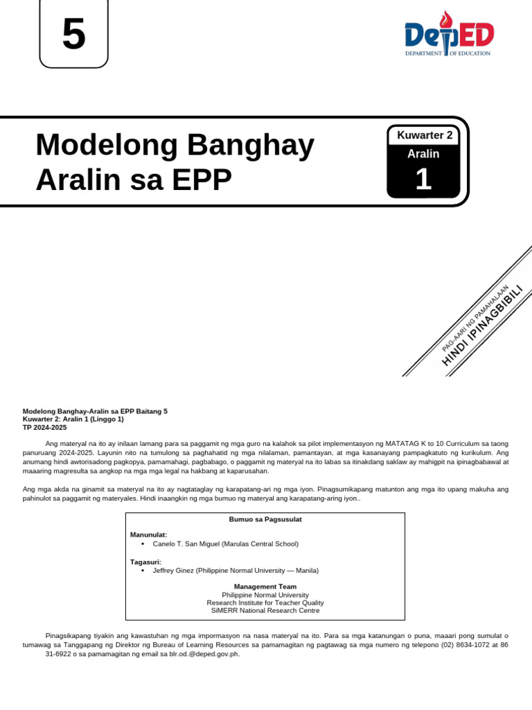 Q2 LE EPP 5 Lesson 1 Week 1 | PDF