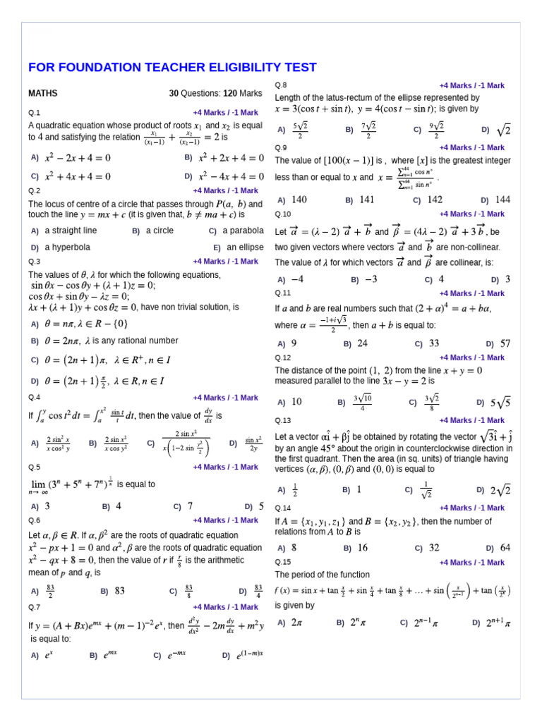 For Foundation Teacher Eligibility Test Maths | PDF | Line (Geometry ...