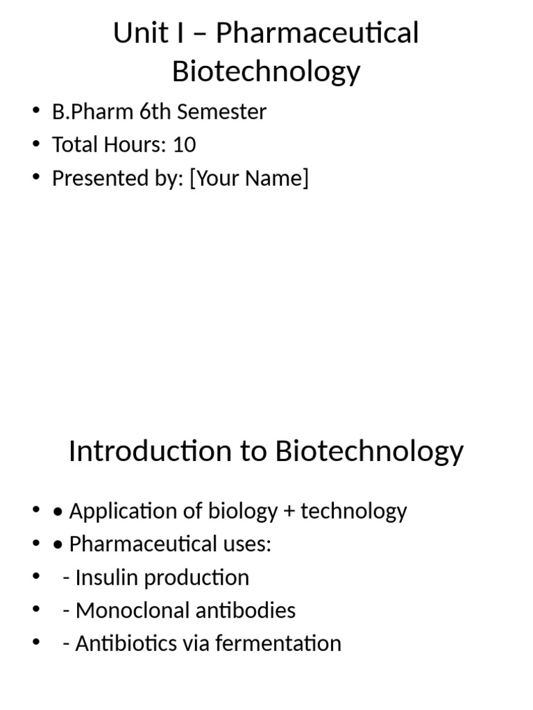 Unit1 Detailed Pharmaceutical Biotechnology | PDF