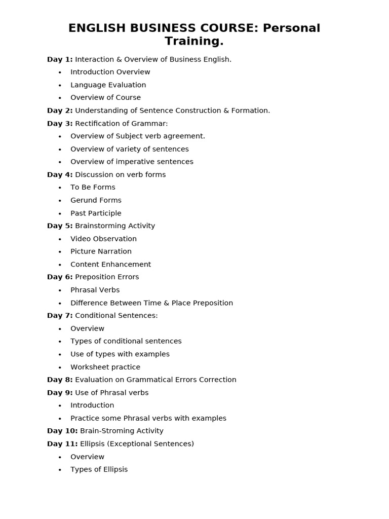 English Business Course Personal Training | PDF | English Language | Verb