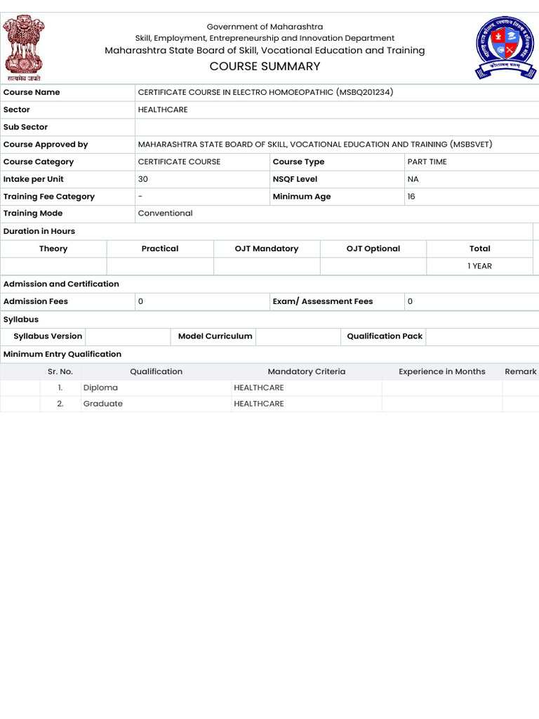 Maharashtra State Board of Skill, Vocational Education and Training | PDF