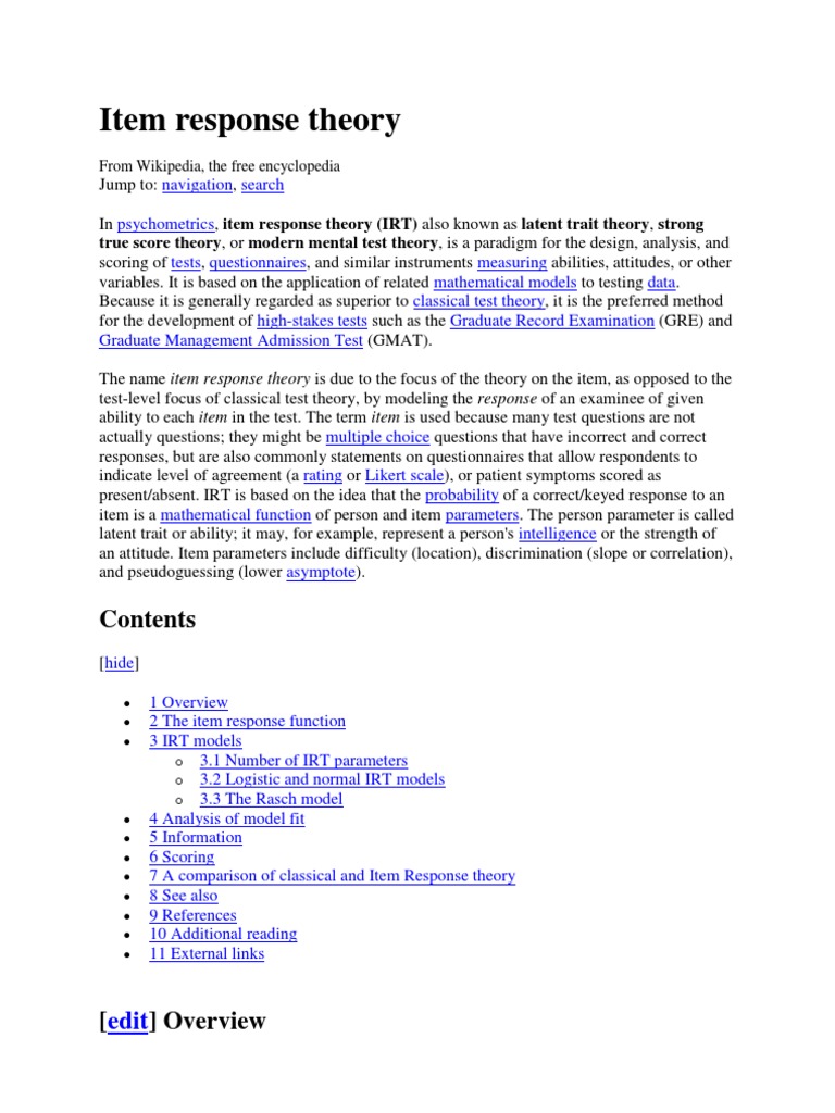 Item Response Theory | PDF | Psychometrics | Quality Of Life