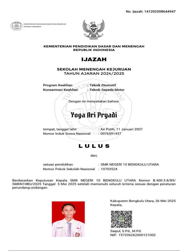 20250609104405yoga Ari Pryadi Ijazah Dan Transkrip | PDF