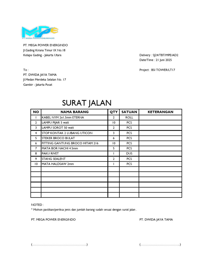 Form Surat Jalan 21 Juni 2025-1 | PDF