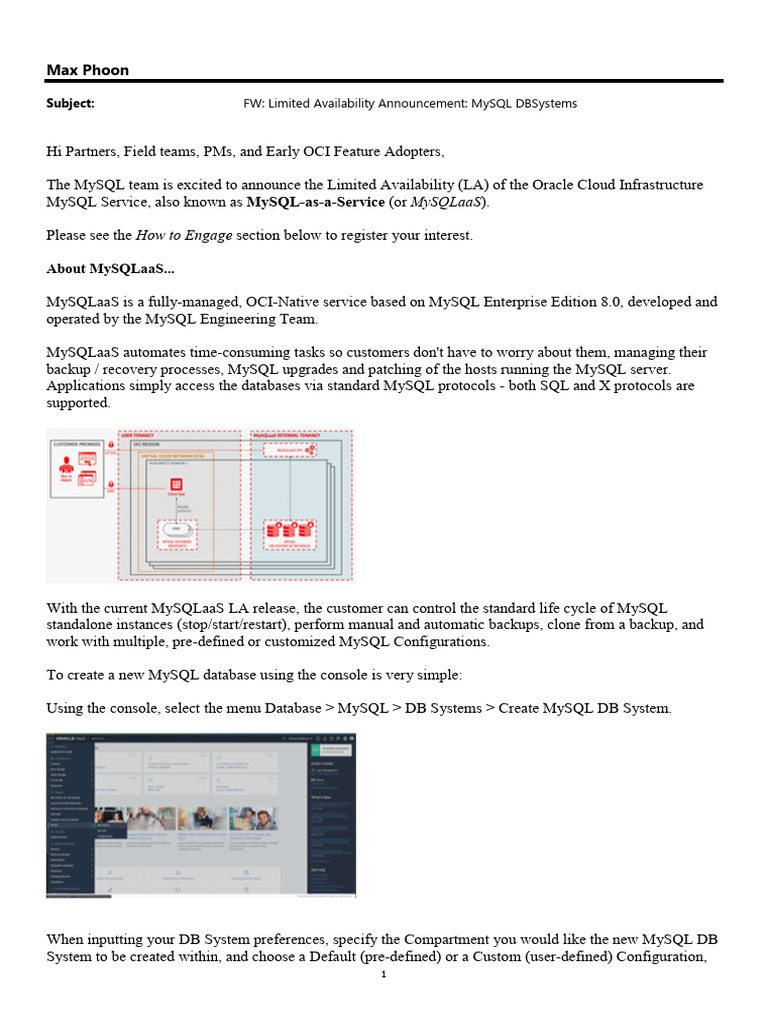 Limited Availability Announcement - MySQLaaS 2020jan | PDF | My Sql ...