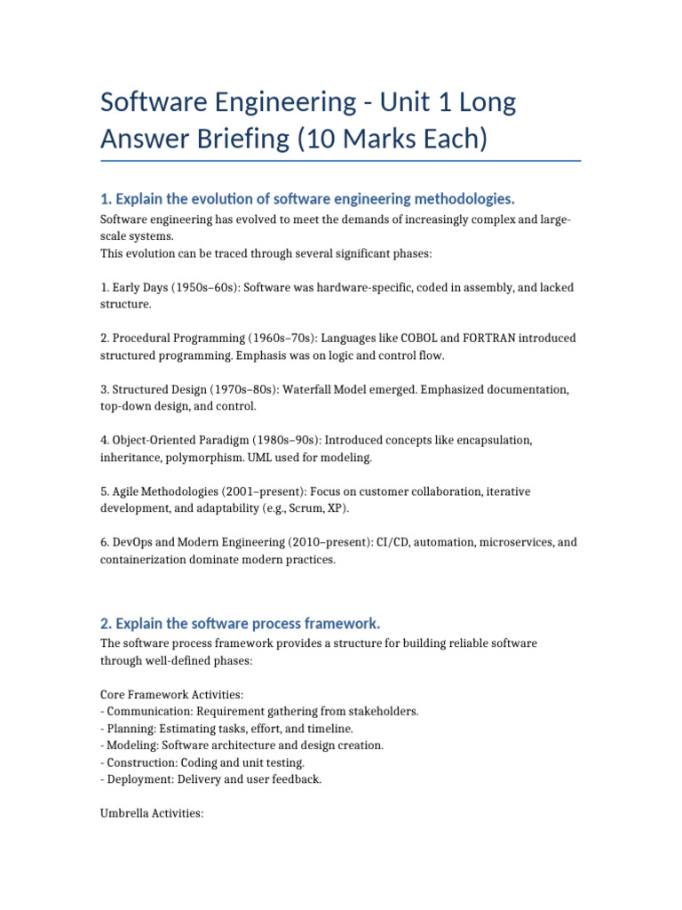 Software Engineering Unit1 Long Briefing | PDF | Software Development ...