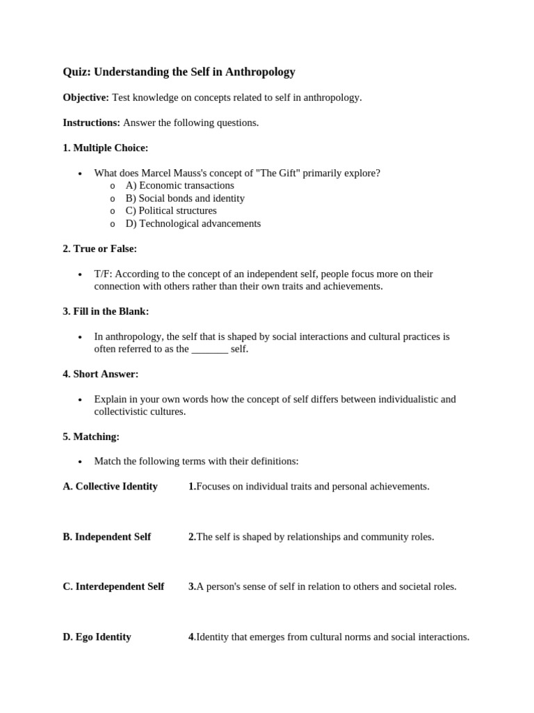 anthropology quiz Quiz | PDF