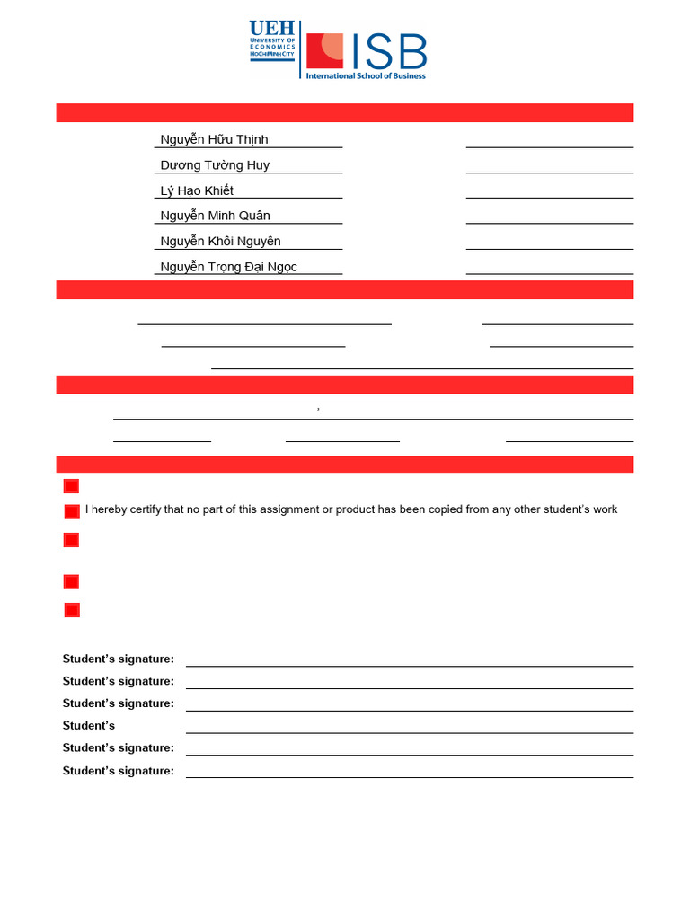 Group Assignment Cover Sheet: Student Details | PDF