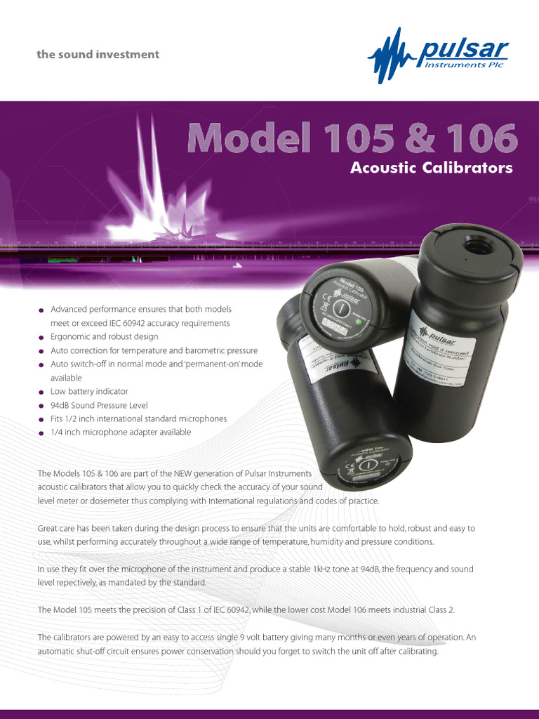 Class 1 and 2 Acoustic Calibrators Datasheet | PDF | Calibration ...